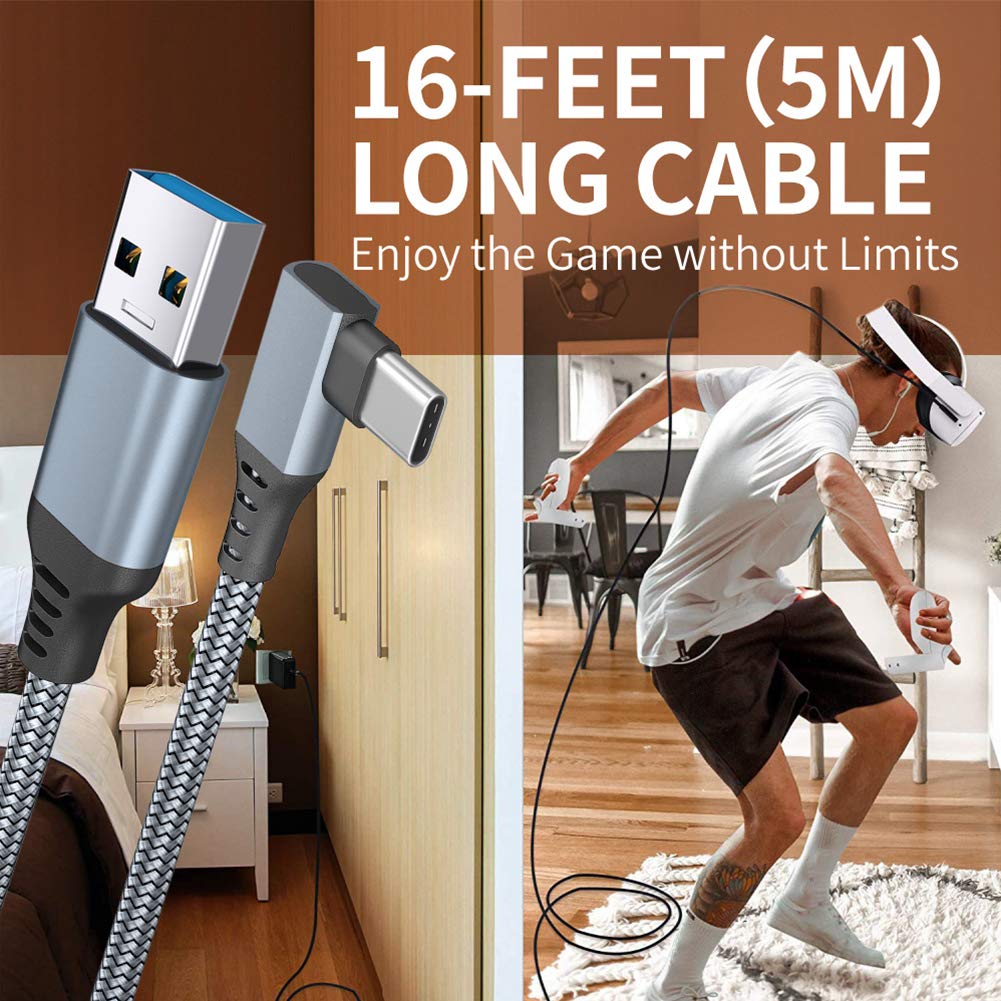 BWWNBY Travel Fast Charging Durable Link Cable Portable Gaming PC for Oculus Quest 2(Gray,Size:5m)