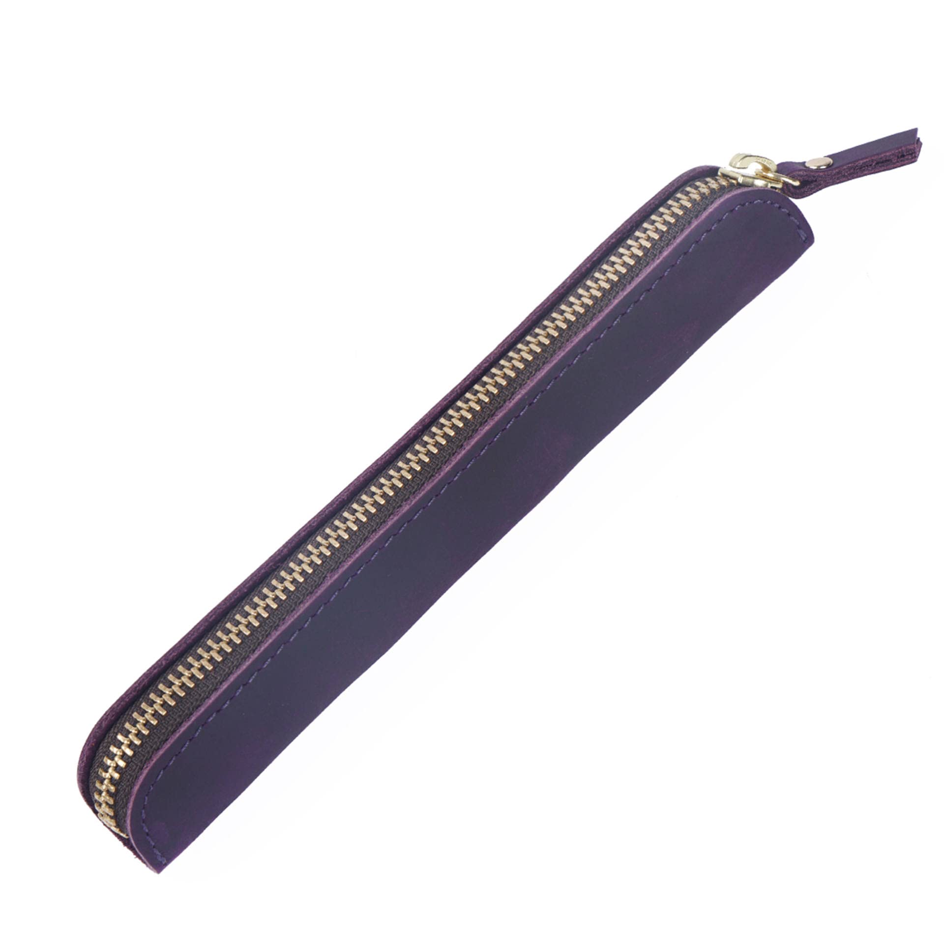 AIGUONIU Retro Crazy Horse Genuine Leather Stationery Pencil Case Storage Bag Casual Stationery Box (Purple)