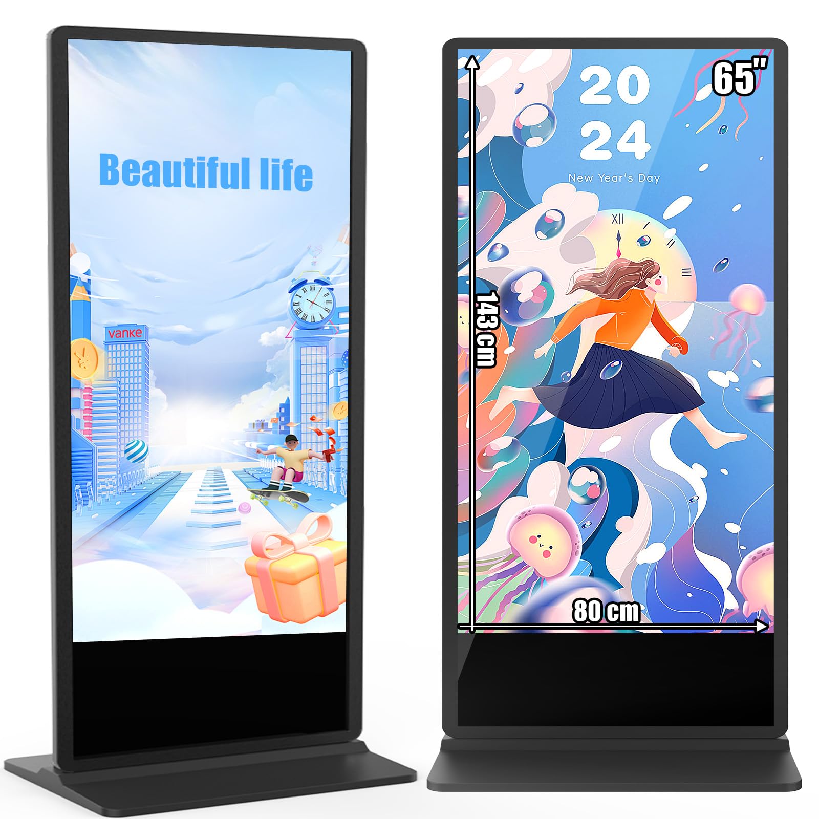 65 Inch Digital Signage Kiosk Non-touchscreen,8GB+128GB Android 11, Floor Standing Lcd Digital Signage, Commercial Interactive Advertising Display Screen, Digital Signage with Auto Media Player Black