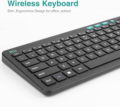 Rii RKM709 2.4 Gigahertz Ultra-Slim Wireless Keyboard and Mouse Combo, Multimedia Office Keyboard for PC, Laptop and Desktop,Business Office(Black)