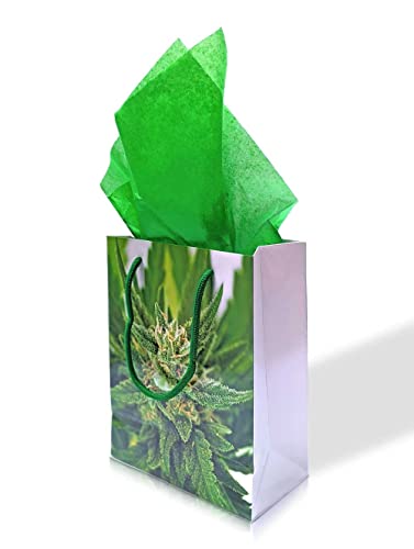 Gift Bag with Tissue, Medium Size, Hemp Bud Print, with Cotton Handles