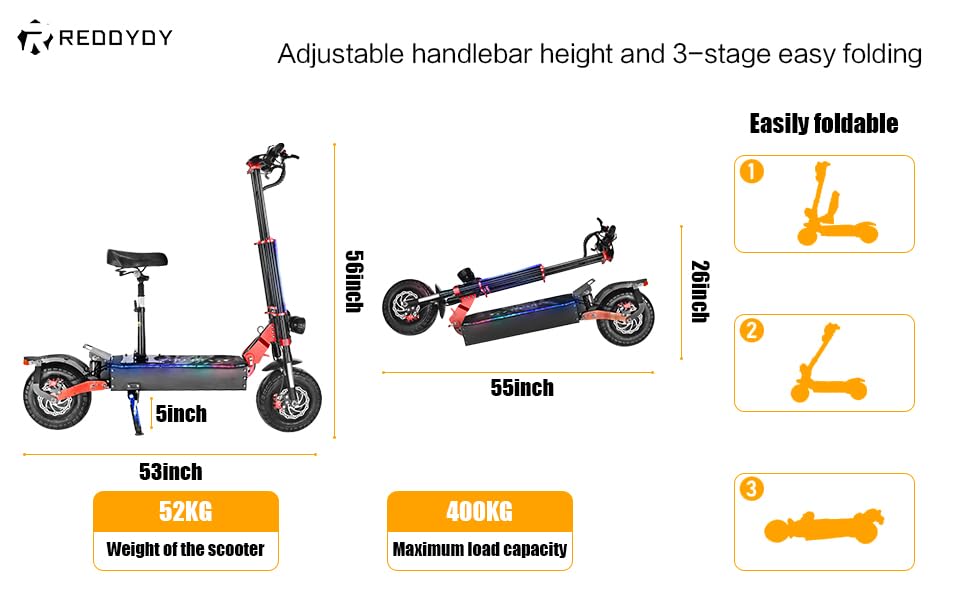 REDDYDY Electric Scooter, Max Speed 60MPH,Total Power 8000W,90 Mile Long Range Battery, 60V43AH Dual Drive, 13-inch Wheels, Portable Foldable, Off-Road Electric Scooter for Adults, black