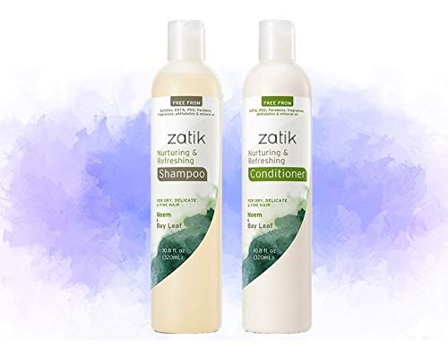 Zatik Naturals - Nurturing and Refreshing Shampoo with Neem & Bay Leaf for Dry, Fine, Delicate Hair - Vegan, Biodegradable, pH Balanced, Free From sulfates, Parabens, fragrances, phthalates. 10.8 oz