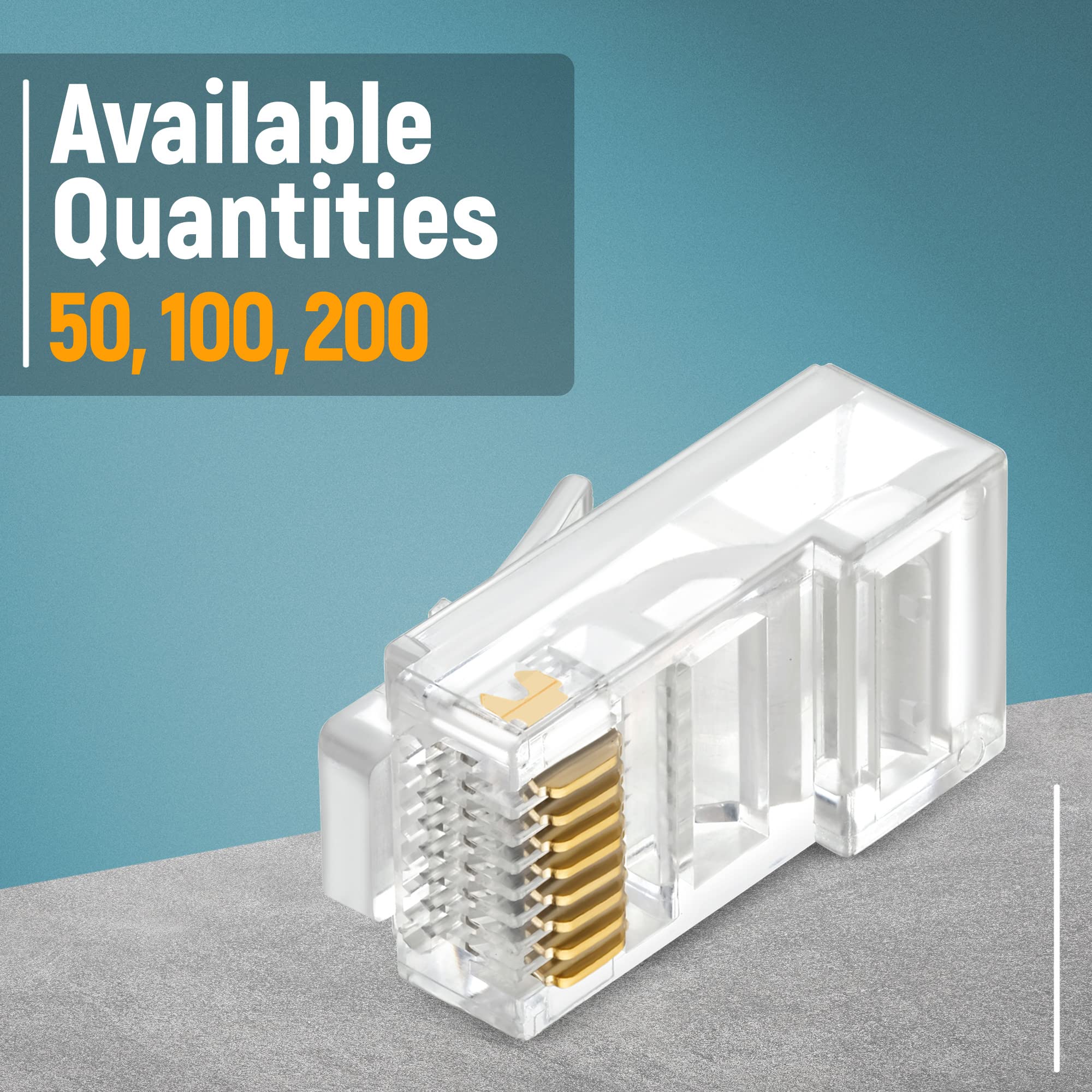 GTZ Cat6 RJ45 Pass Through Connector 100-Pack - EZ Cat 6 Pass Through RJ45 Connectors - cat 6 connectors - Ethernet Connector - Ethernet Plug - for Solid or Stranded UTP Network Cable