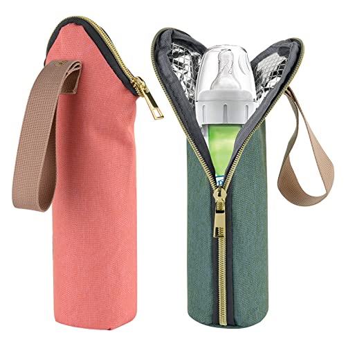 Beautyflier Baby Bottle Tote Bags, Travel Carrier Holder, Portable Breastmilk Storage, Suitable for Dr. Brown’s 2oz, 4oz, 8oz, Narrow (Green + Orange)