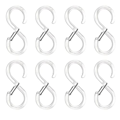 8 Pcs S Hooks Safety Buckle Hook Hanging Hooks for Hanging Pots and Pans Plants Clothes(Transparent)