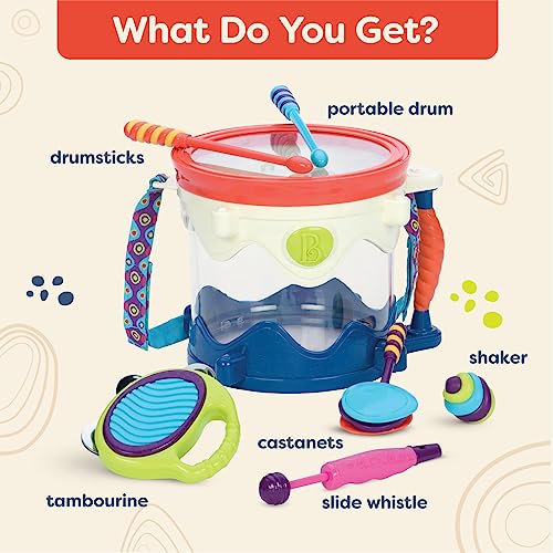 B. toys β Musical Drum- 7 Instruments Toy Drum Kit- Drumroll Please- Musical Toys for Kids 18 months + (7-Pcs)