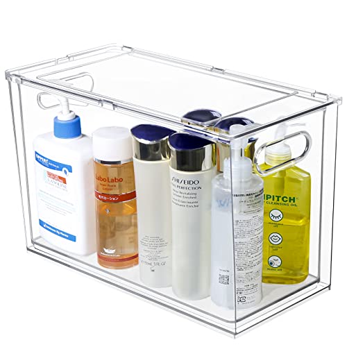 4 Pack Refrigerator Organizer Bins with Pull-out Drawer, Large Stackable Fridge Drawer Organizer Set with Handle, BPA-free Drawable Clear Storage Cases for Freezer, Cabinet, Kitchen, Pantry Organizati