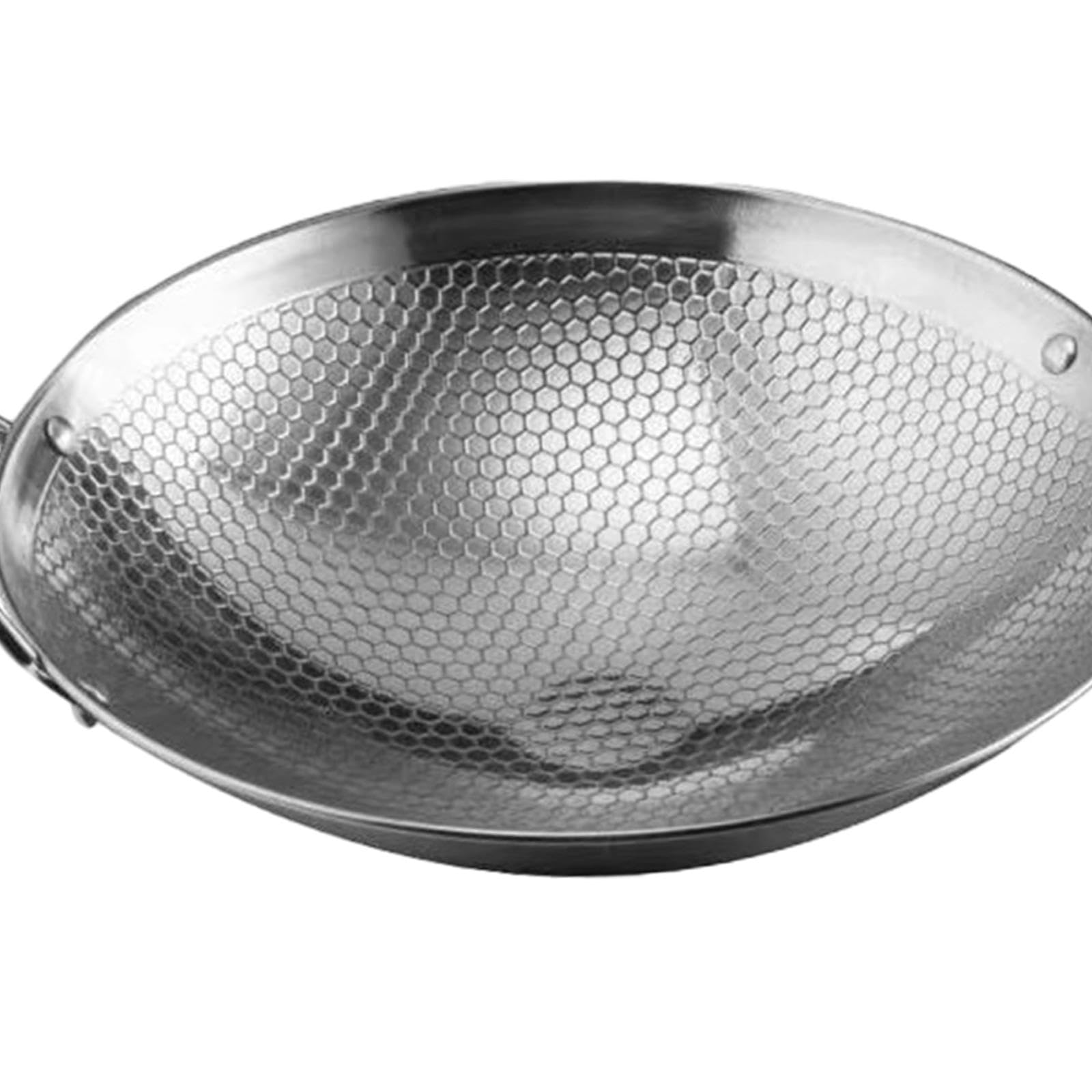 KLKCMS Frying Pan, Stainless Steel Wok, Round Bottom Wok, Chinese Wok, Double Ear Wok Pot, Nonstick Skillet Pot, Deep Frying Pan, 8inch