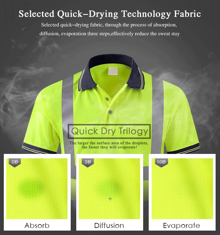 SMASYS Safety Polo Shirt High Visibility - Reflective Shirt Short Sleeve ANSI Standards Construction Work Wear for Men and Women (Yellow, 2XL)