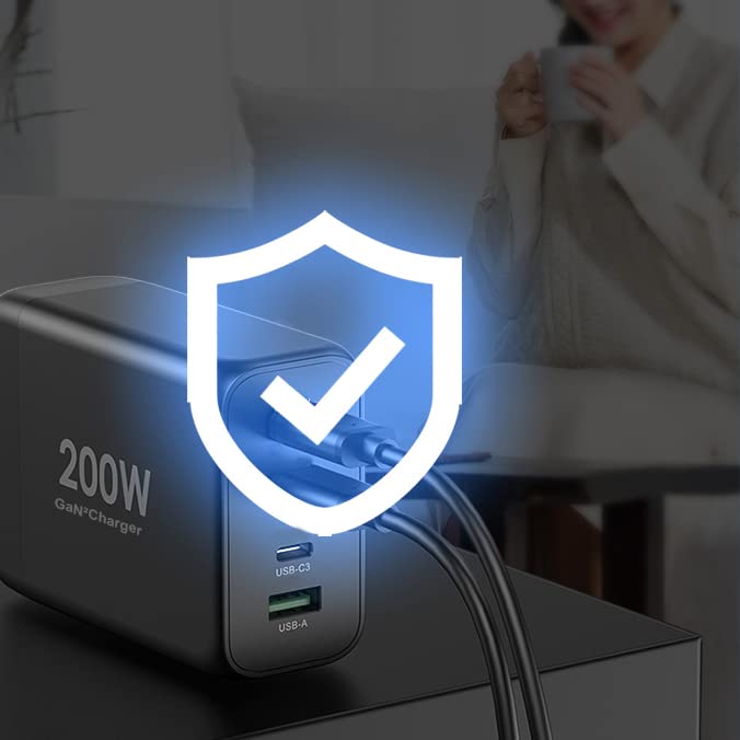 200W USB C GaN Charger, Viptree 4-Ports PD 100W PPS 45W QC60W Super Fast Charging Adapter for MacBook Laptop iPhone 14 Plus 13 12 Pro Max iPad Samsung Galaxy Pixel and More