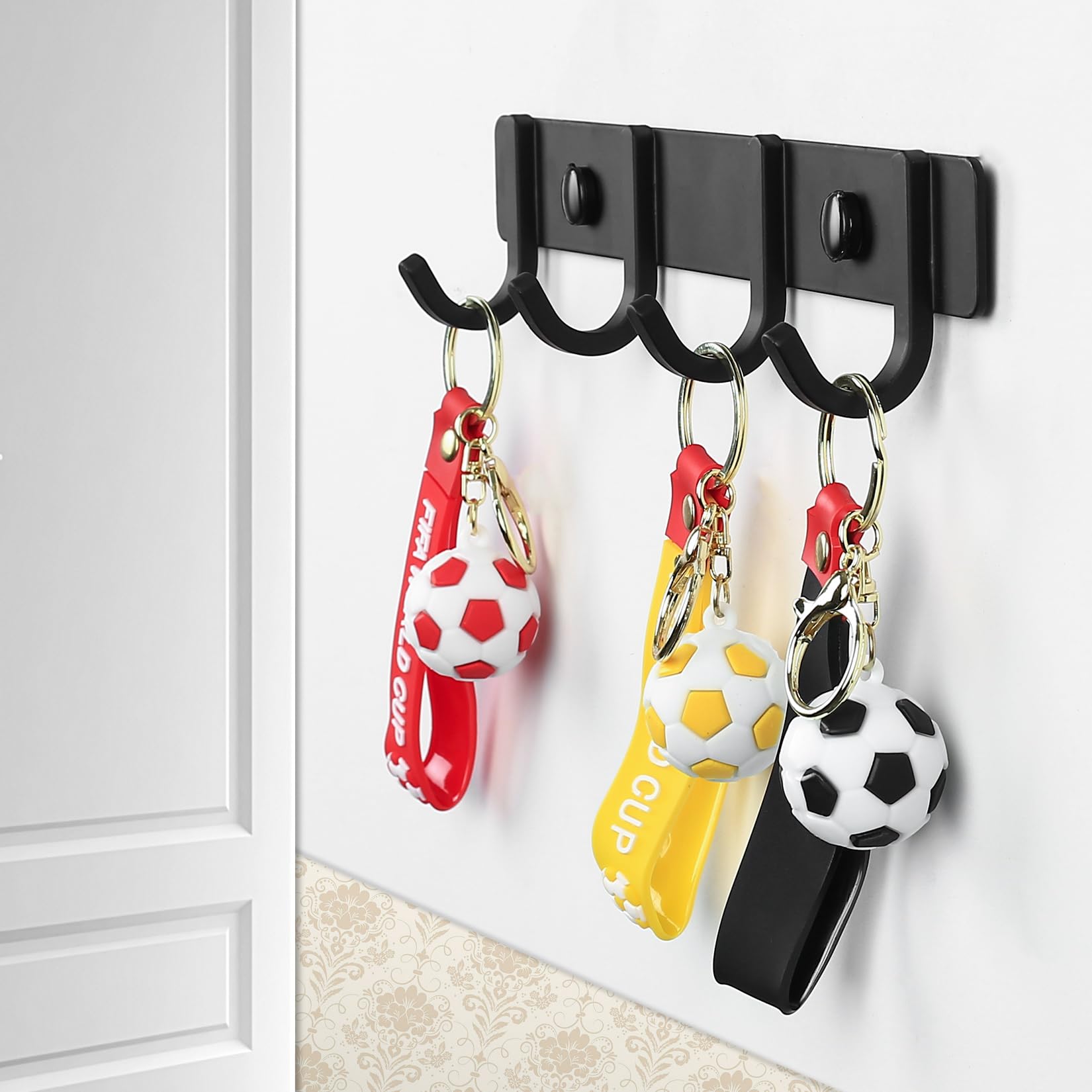 Coat hook, wall hook, 2 piece towel hook hanging rod, 4 hooks coat rack, wall mounted hat rack for hanging coats, wallets, clothes, towels, jackets, backpacks, entrance bathroom rack hooks - Black