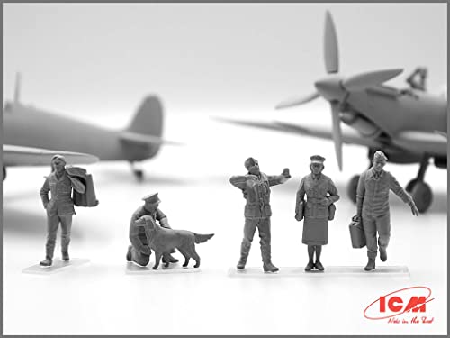 ICM 48081 - RAF Pilots and Ground Personnel (1939-1945) (7 Figures - 3 Pilots, 3 Mechanics, 1 Wren Member, and Dog Figure) - Scale 1:48