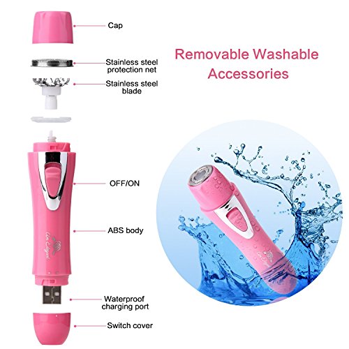 Rechargeable Facial Hair Removal for Women - Painless Nose Ear Eyebrows Trimmer Remover (Pink 2 in 1)