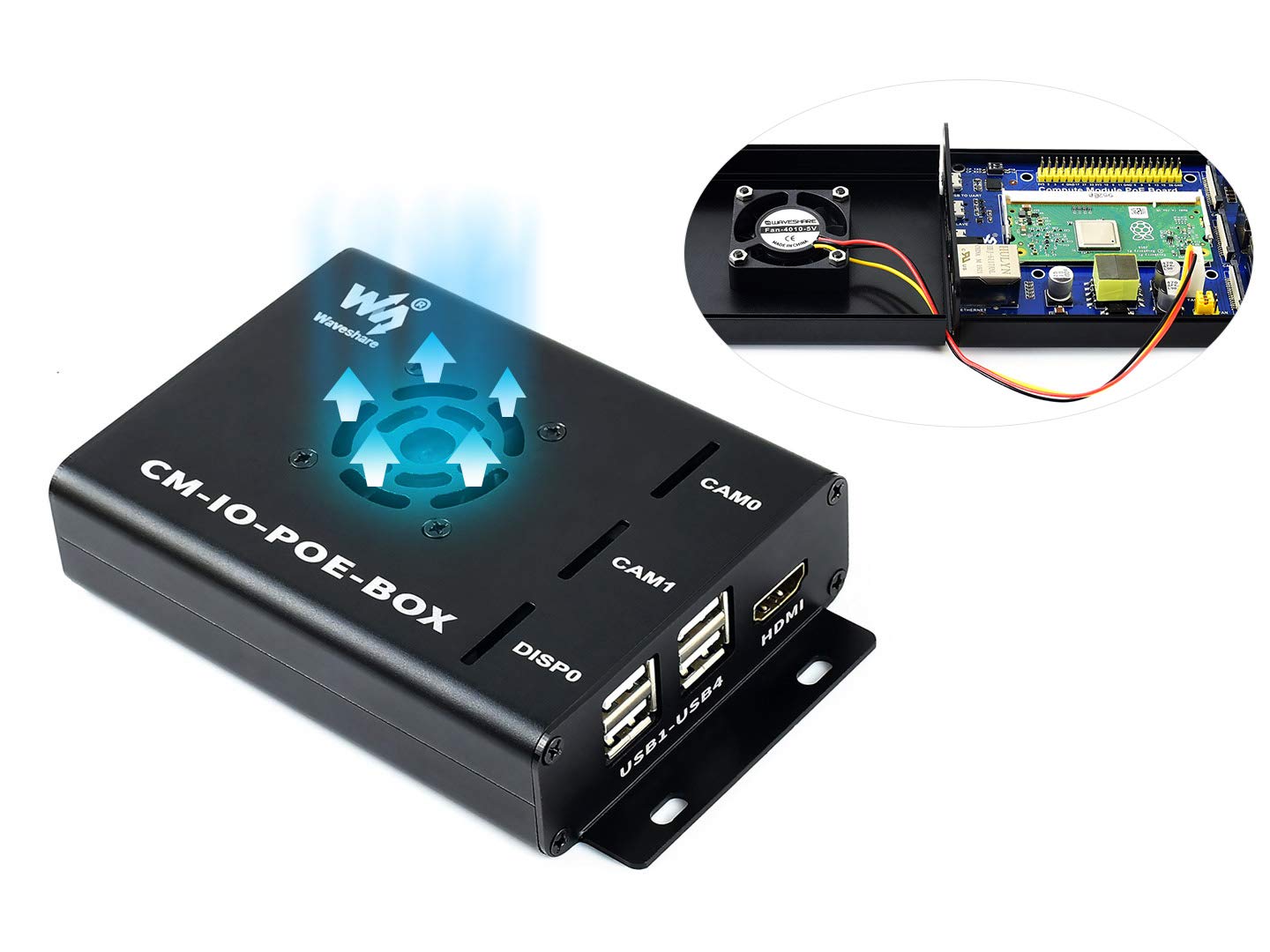 TOP1 CM-IO-POE-Box Compute Module Mini-Computer with Compute Module PoE Board Based On Raspberry Pi Compute Module CM3/3+ Series Support 2 CSI Cameras PoE Power Over Ethernet
