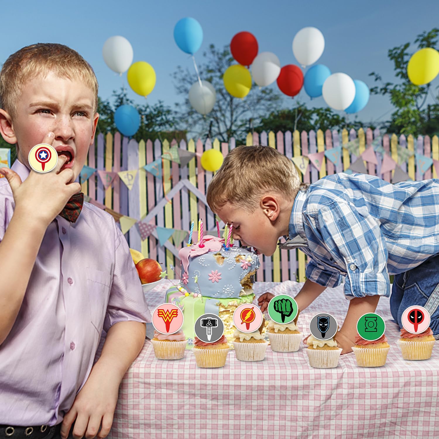 24pcs Super Theme Hero Cake Toppers Cupcake Ring Decor for Kids Hero Theme Birthday Party Supplies Baking Decorations Party Favors