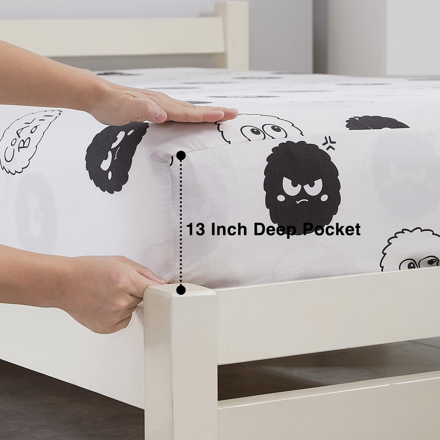 8HMOON Small Coal Ball Sheet Set Twin Size - 3 Piece Set,Cute Character Printed Soft Microfiber Bed Sheets for Girls and Boy Deep Pocket