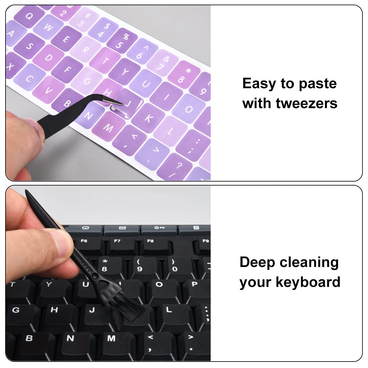 4-in-1 Universal Korean Keyboard Stickers Kit,Replacement Computer Keyboard Alphabet Stickers with Black Background White Lettering for MacBook Air Pro PC Notebook Laptop Desktop Computer