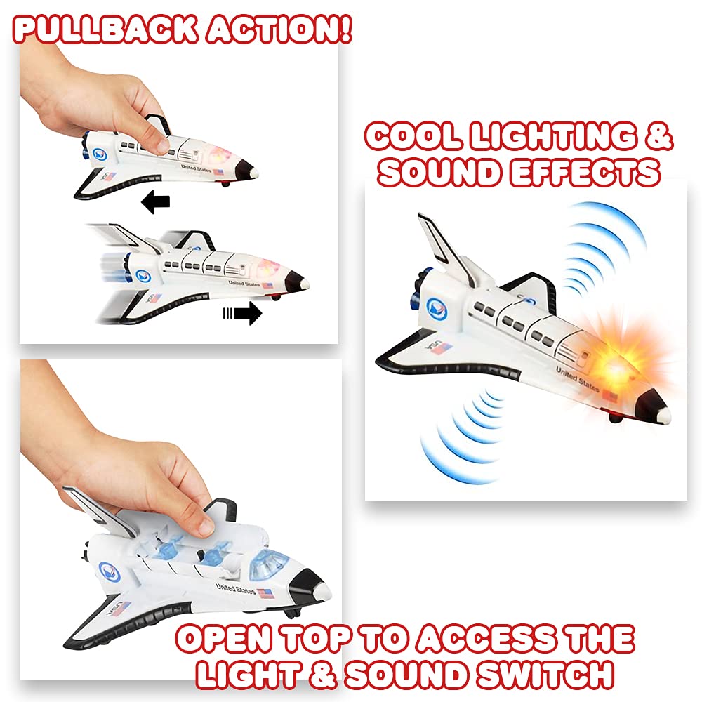 ArtCreativity Light Up Space Shuttle Toy, 1PC, Battery Operated Spaceship Toy with LEDs, Sounds, and Pullback Motion, Outer Space Party Decoration, Great Space Gifts for Boys & Girls, 6 Inches