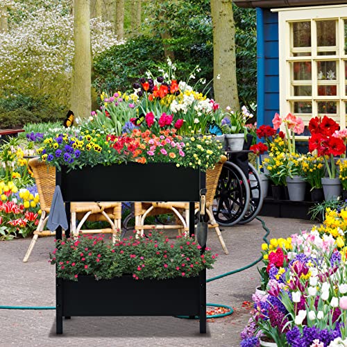 aboxoo Double Planter Raised Beds with Legs,Outdoor Metal Tall Planter Box Elevated Garden Bed for Vegetables Flower Herb Patio Backyard(22.6" L x 8.9" W x 31.5" H)