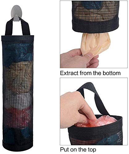 Plastic Bag Holder, Hanging Folding Mesh Garbage Bag for Home and Kitchen Plastic Bag Storage (Black 2 Pack)
