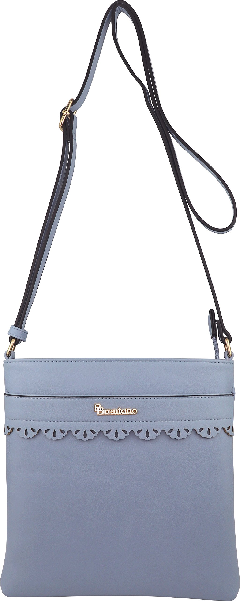 B BRENTANO Vegan Medium Crossbody Handbag Purse (Blue 1)