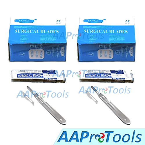 AAProTools 200 Surgi Sterile Scalpel Handle Blades # 24 (2 Free Handle #4)