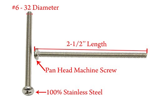 Bolt Dropper #6-32 X 2-1/2" Stainless Pan Head Phillips Machine Screw (50 pc) 18-8 (304) Stainless Steel Screws by Bolt Dropper