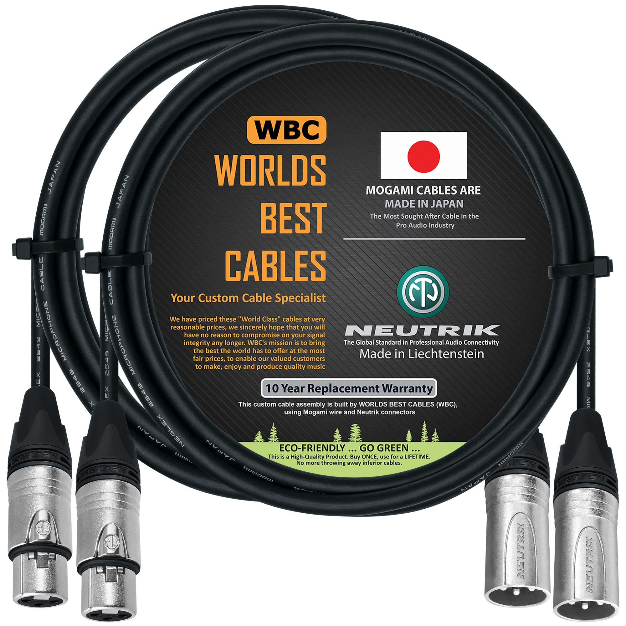 WORLDS BEST CABLES 2 Units - 4 Foot - Balanced Microphone Cable Custom Made Using Mogami 2549 (Black) Wire and Neutrik NC3MXX & NC3FXX Silver XLR Plugs