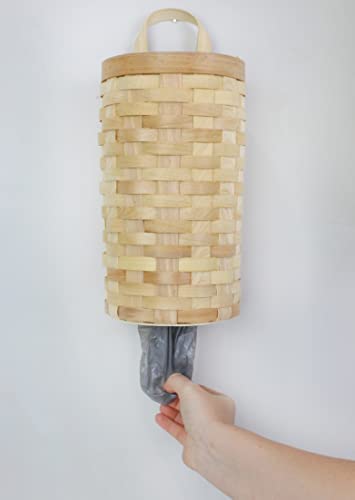 AuldHome Wicker Grocery Bag Holder (Natural); Wall-Mounted Rustic Farmhouse Plastic Bag Dispenser for Kitchen or Laundry Room