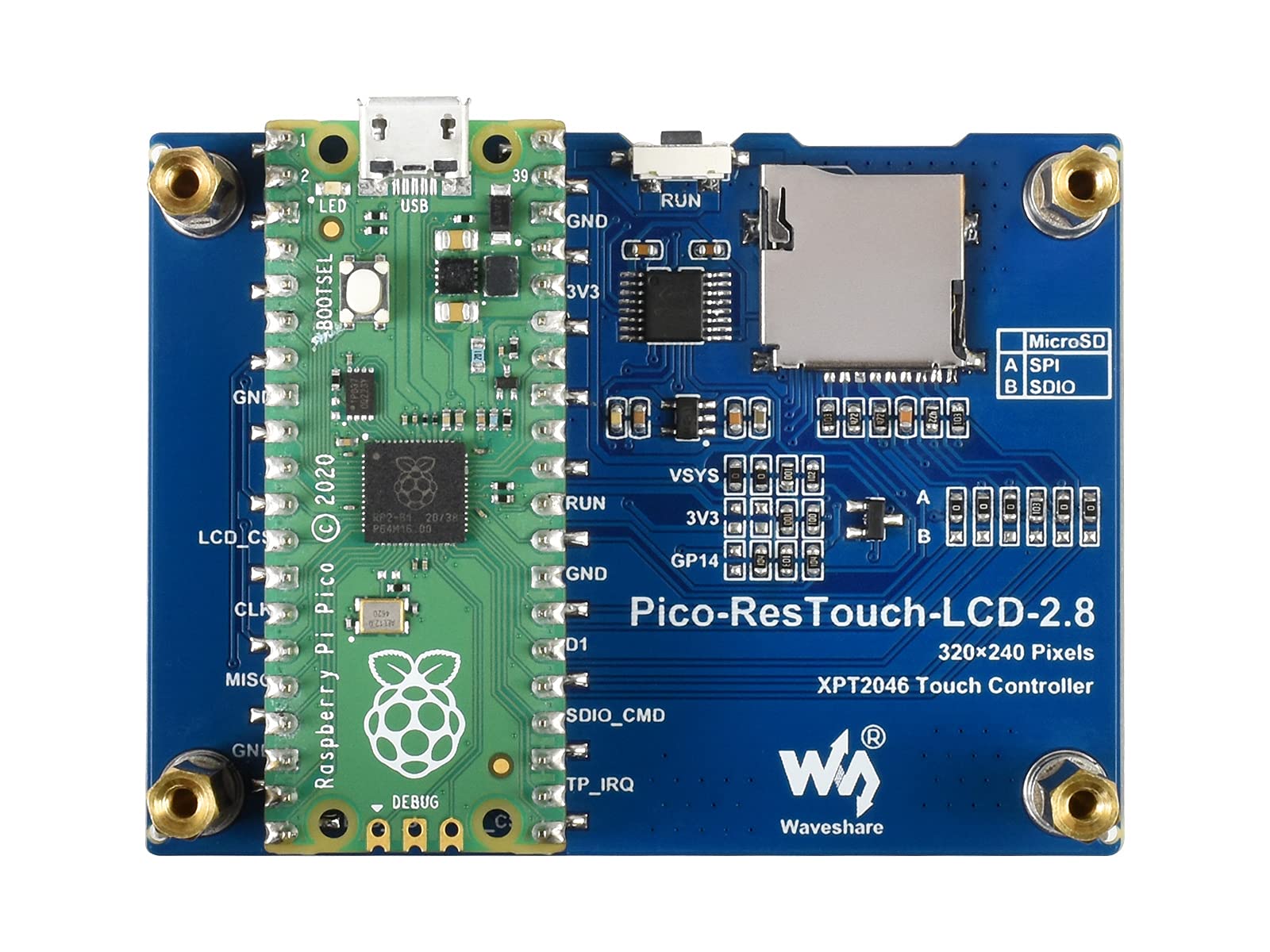 waveshare for Raspberry Pi Pico LCD 2.8inch Touch Display Module 320×240 Resolution 262K Colors Display IPS Screen,Resistive Touch Controller XPT2046, ST7789 Driver, Using SPI Bus