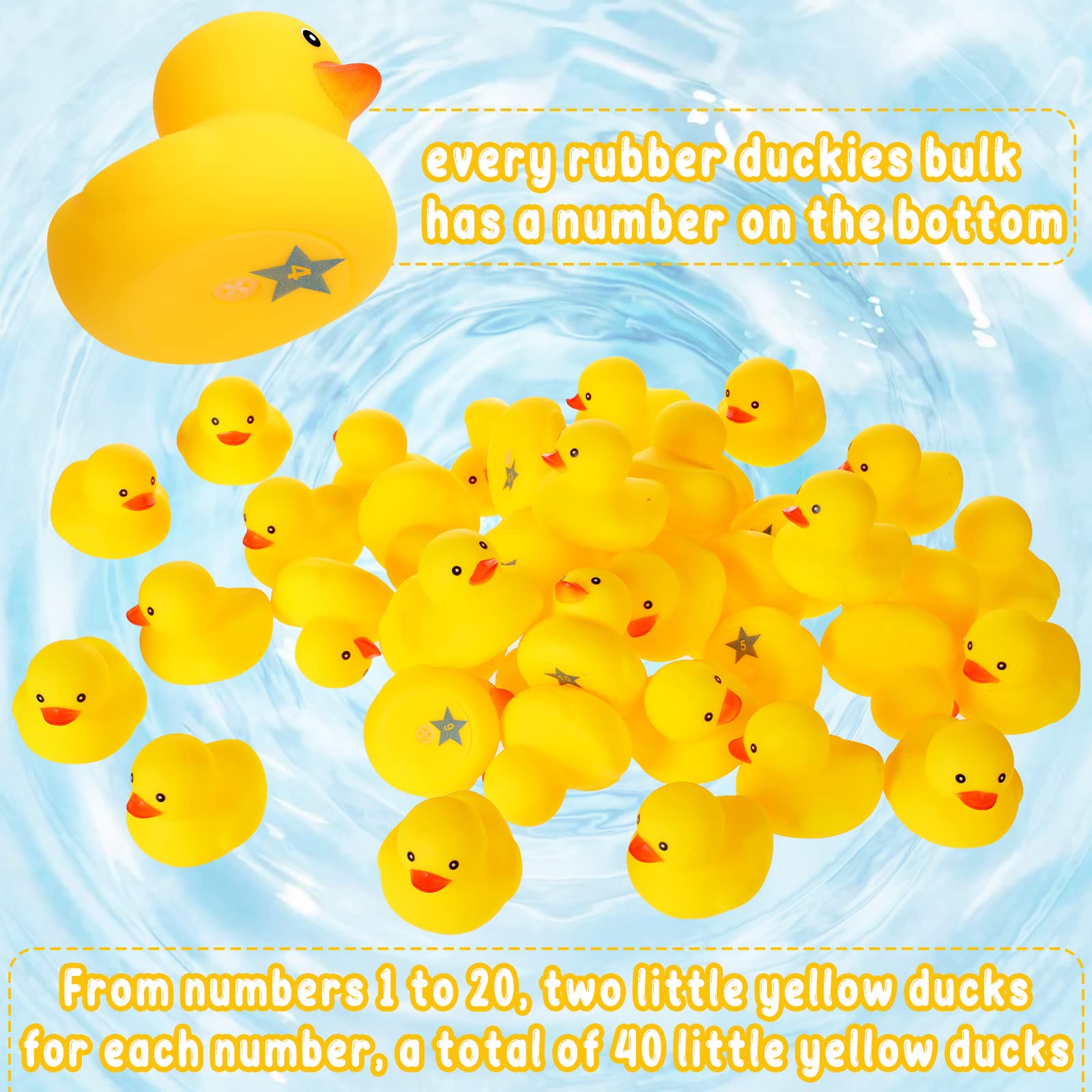 40 Rubber Ducks with Numbers Duck Game Outdoor Memory Game Carnival Duck Party Game Baby Shower Educational Learning Toys for Preschoolers Develops Number Recognition