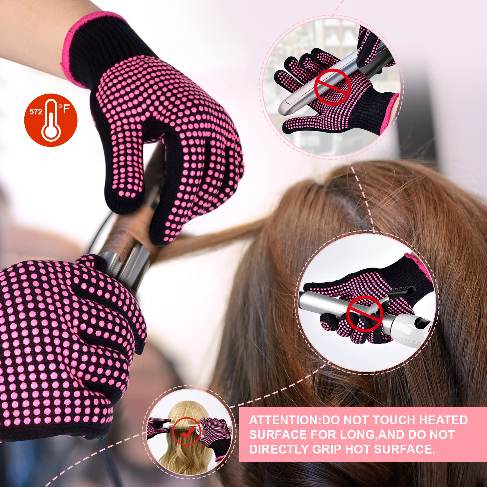 MORGLES Heat Resistant Gloves, 2 Pcs Professional Heat Gloves for Hair Styling Silicone Hot Mat 6 Pcs Hair Clips and 2 Pcs Styling Comb for Curling Iron Wands Flat Iron