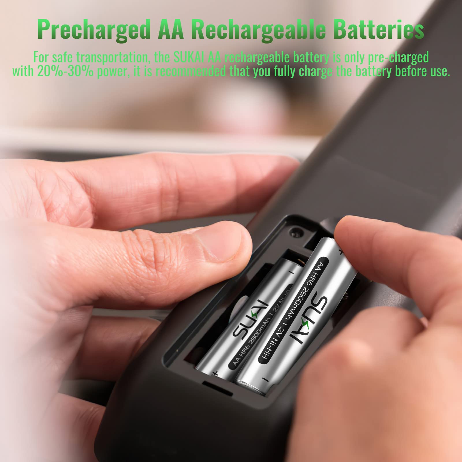 SUKAI Rechargeable AA Batteries, 1.2V 2800mAh Low-Self Discharge Ni-MH AA Rechargeable Batteries 1200 Recycling Times, Pack of 8