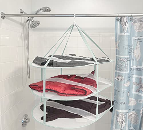 AMBER CAT | 𝓐𝓜𝓑𝓔𝓡 𝓒𝓐𝓣 | 3-Tier Sweater Drying Rack Mesh | Foldable Hanging Dryer | Laundry Mesh Drying Rack | Foldable Clothing Dryer Racks Collapsible (3 Tier Green)