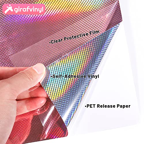 GIRAFVINYL Holographic Vinyl Rose Gold Permanent Vinyl Adhesive Vinyl for cricut 12β X 12β 6Pcs Vinyl for Decor,Car,Home,Tumblers