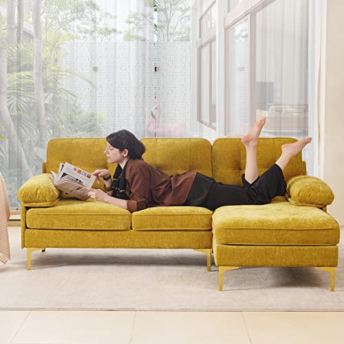 80.7"Modern Sectional Sofa ,Loveseat Sofa Couch for Living Room,Apartment and Small Space,Chenille L-Shaped Sofas with Solid Wood Frame,Removable cushions,Wide Armrest,Easy to Assemble(Yellow)