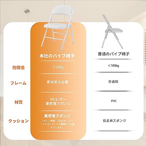 BOOSDEN Folding Chairs 2 Pack, Foldable Chair, Metal Folding Chair, Heavy Duty Folding Chairs with Padded Seats for Outdoor, Indoor, Dining, Party, Off-White
