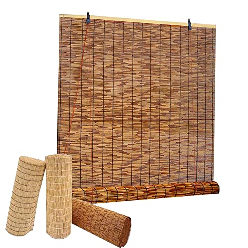 80% Brown Bamboo Blinds, Cordless Outdoor Roll Up Shade 73" 83" 63" 55" 45" 35" 27" 39" Reed Patio Roller Shades for Outside Sun Protection, for Balcony Deck Privacy Screen