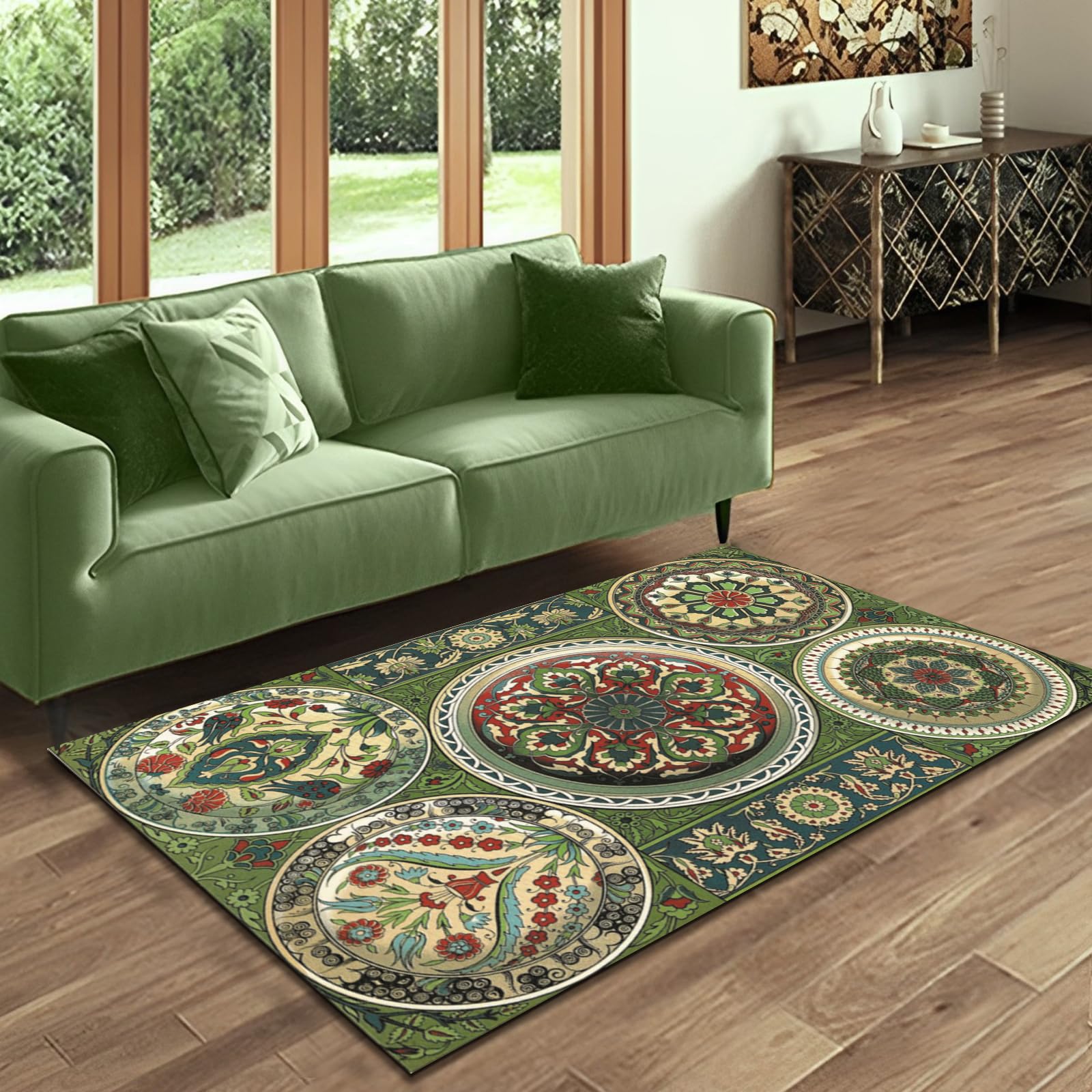 AIMECO Area Rugs for Living Room, 4X6 Ft Moroccan Boho Vintage Rugs Home Decor Farmhouse Rugs for Bedroom Kitchen Laundry Bedside, Avocado Green