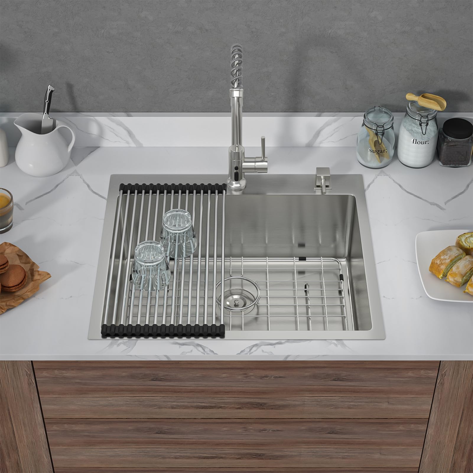 33 Drop in Kitchen Sink - IOROYO 33x22 Kitchen Sinks Stainless Steel Drop In Topmount 16 Gauge Ledge Workstation Single Bowl Sink