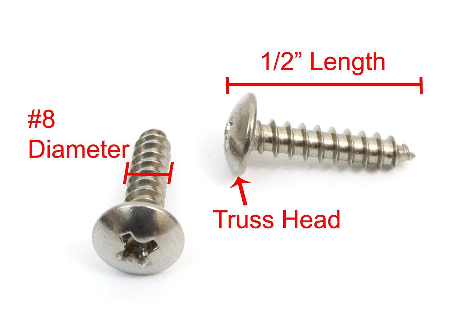 WOIWO Stainless Phillips Pan Head Wood Screws, 8 x 1/2" Wood Screws (100pc)