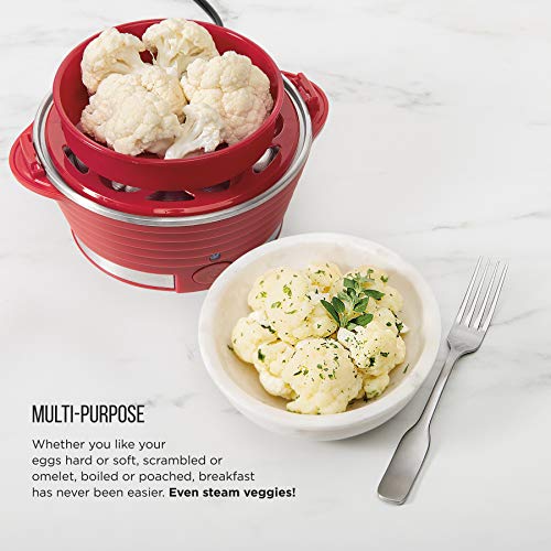 Chefman Electric Egg Cooker Boiler, Rapid Poacher, Food & Vegetable Steamer, Quickly Makes Up To 12, Hard or Soft Boiled, Poaching and Omelet Trays Included, Ready Signal, BPA-Free, Red