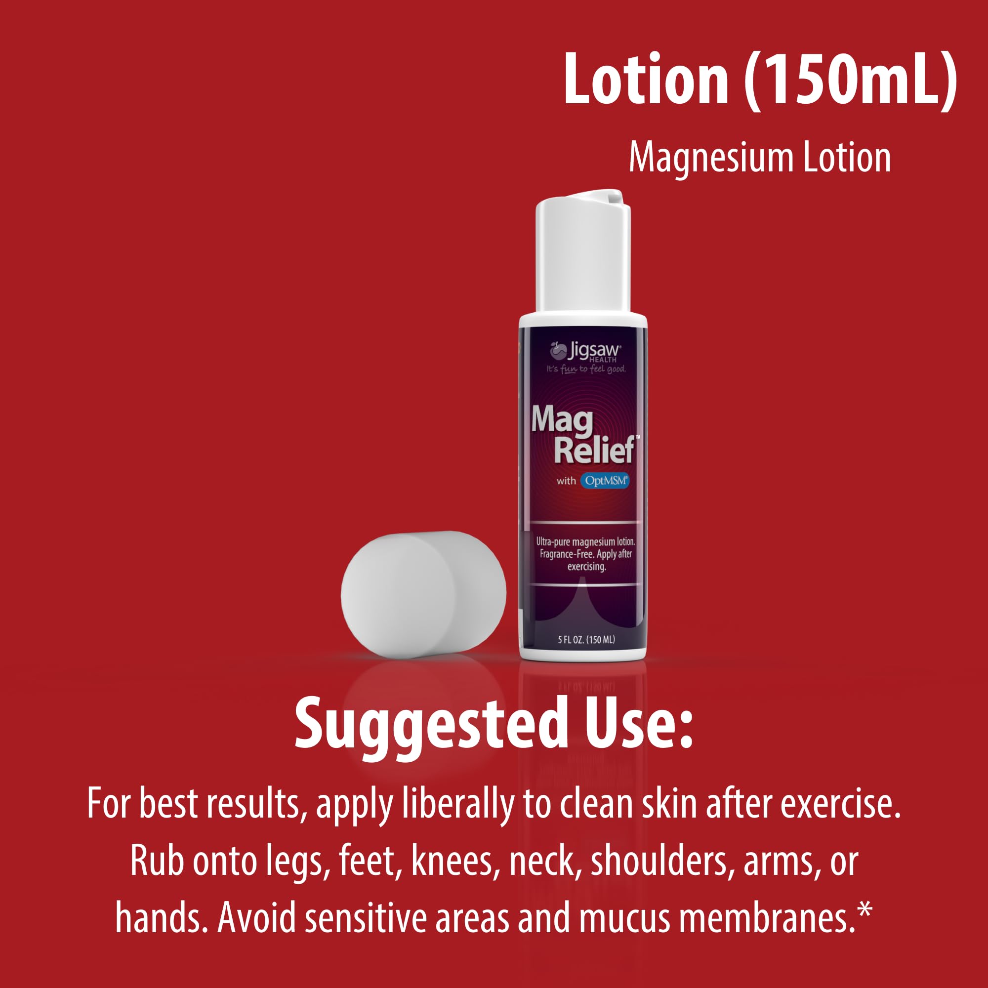 Jigsaw Health MagRelief | Ultra Pure Magnesium Lotion | with Zechstein Magnesium Chloride and OptiMSM | Fragrance Free | 5 Ounces