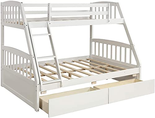 ATH-S Twin Over Twin Bunk Bed for Boys Girls Teens Adults, Solid Wood Bunk Bed Frame with Trundle and Drawers, No Box Spring Needed, White (Color : White with Drawers, Size : Twin Over Full)