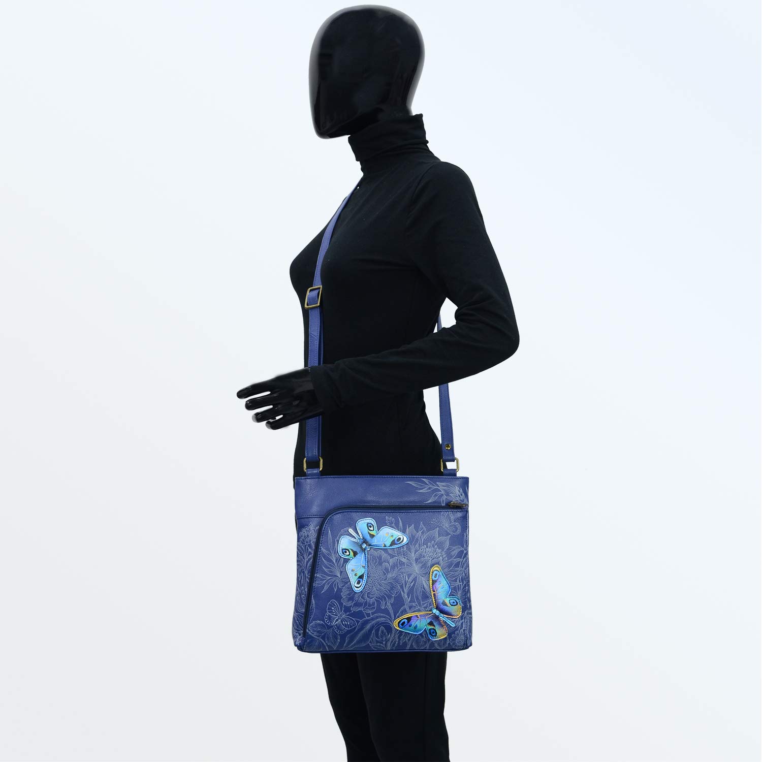 Anuschka Women's Original Hand-Painted Leather Crossbody with Front Zip Organizer & RFID Card Protection, Garden of Delights