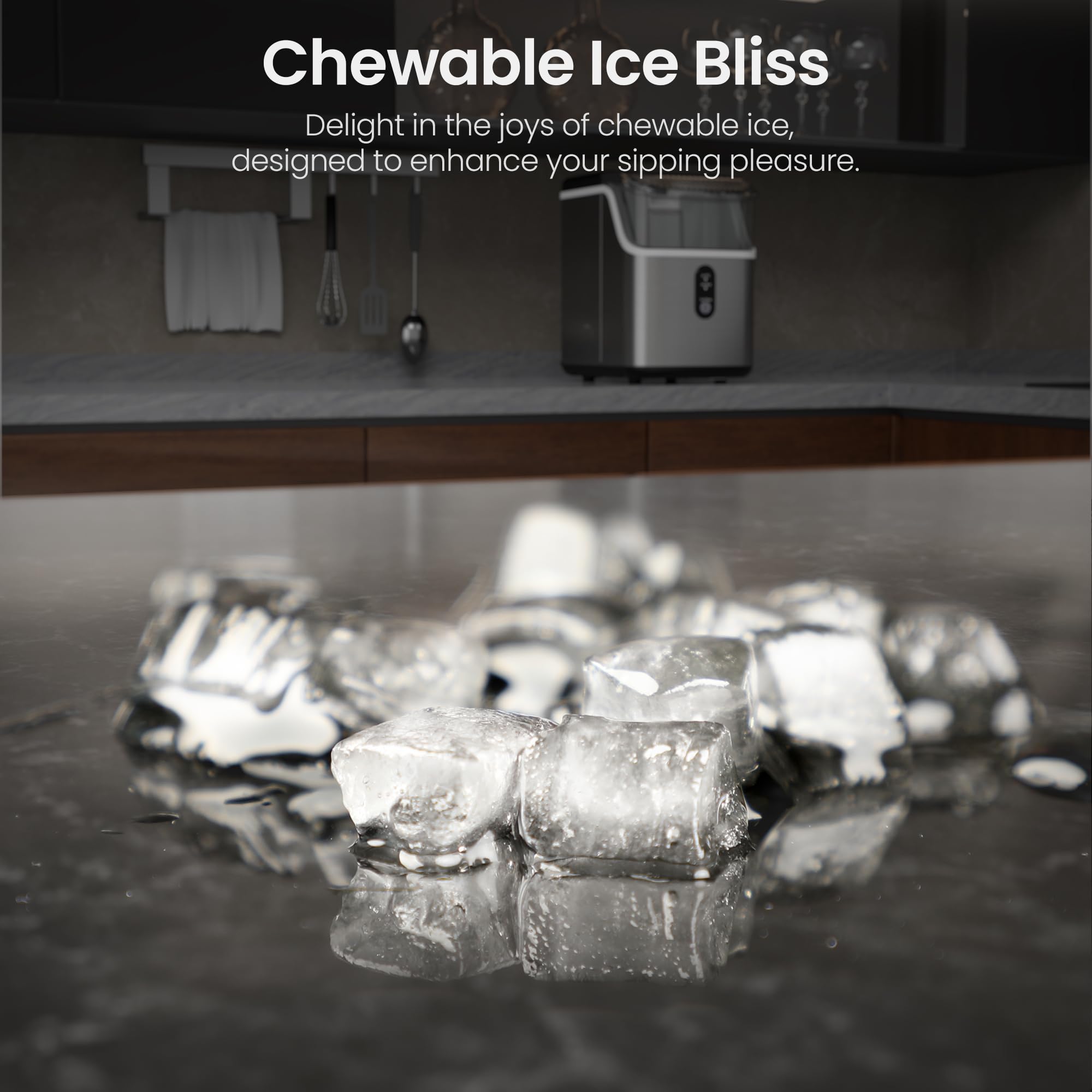 Kismile Nugget Ice Makers Countertop,Pebble Ice Maker Machine with Chewable Ice, 35lbs/Day,One-Click Operation,Self-Cleaning Countertop Ice Machine,Pellet Ice Maker Countertop for Home/Kitchen/Office