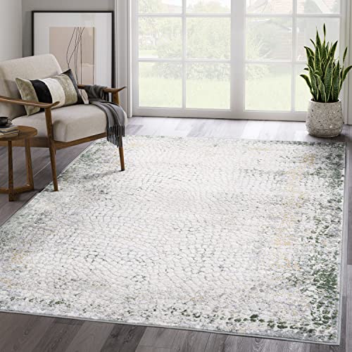 Abani Atlas 4'x6' Green/Grey Area Rug, Contemporary Abstract - Durable Non-Shedding -Easy to Clean
