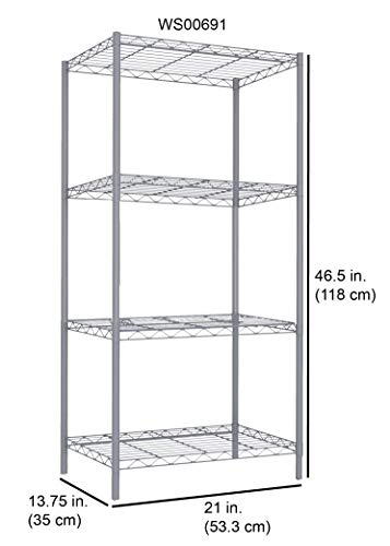 Home Basics 4 Tier Steel Wire Shelf Rack Heavy Duty Storage Shelving Unit for Kitchen Pantry Laundry Garage Closet Utility Organization , Grey