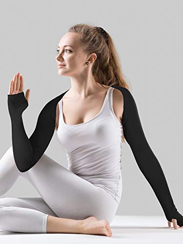 SATINIOR 4 Pieces UV Protection Cooling Shawl Sun Protection Arm Sleeves with Finger Hole(Black)